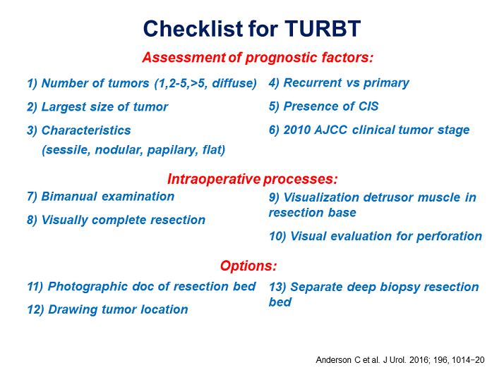 Checklist during TURBT - Activity Six: Management of T1 High-grade ...