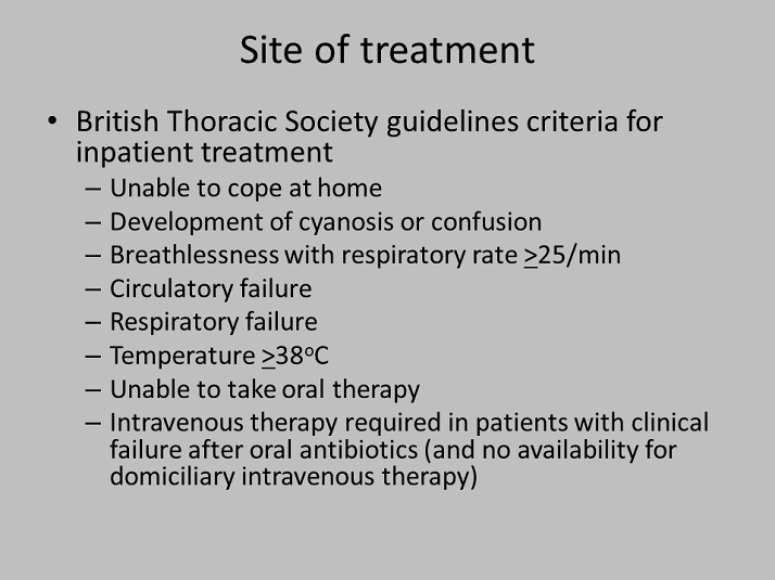 British Thoracic Society guidelines criteria for inpatient treatment ...