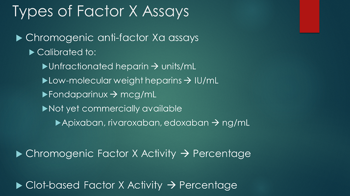 Types of Factor X Assays - - Evolving Practice: Role of Anti-Factor Xa ...
